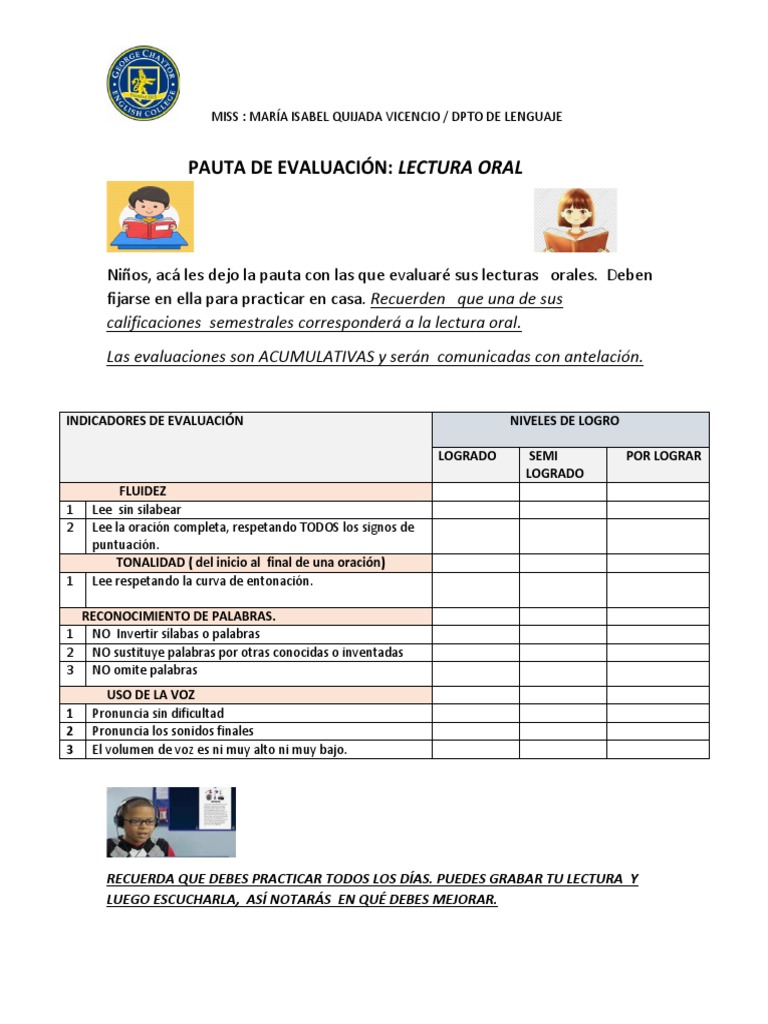 Pauta de Evaluación Lectura Oral | PDF