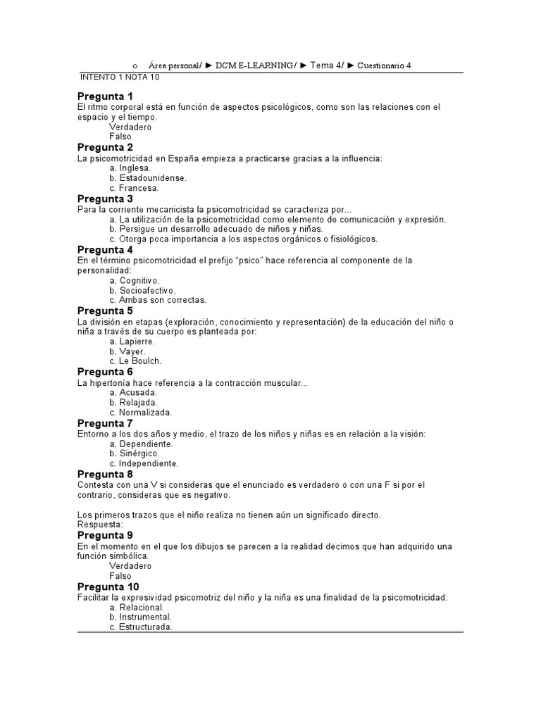DCM Tema 4 Cuestionario 4 INTENTO 1 NOTA 10 | PDF