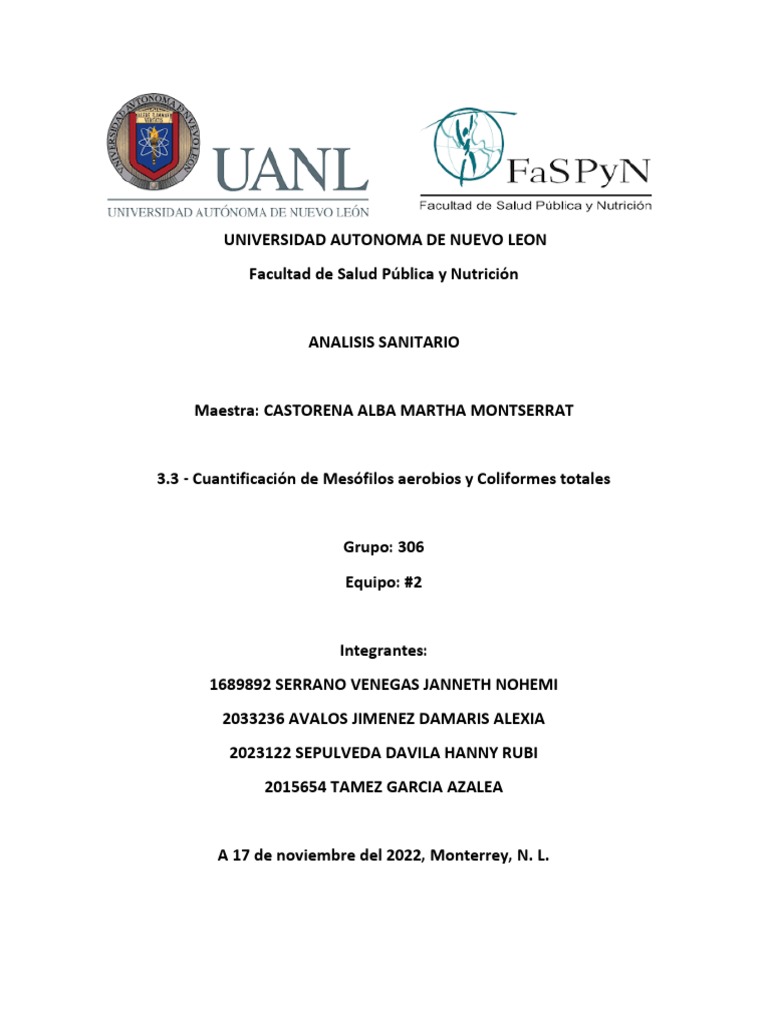 Mesófilos Aerobios y Coliformes Totales-Equipo2 | PDF | Microbiología ...