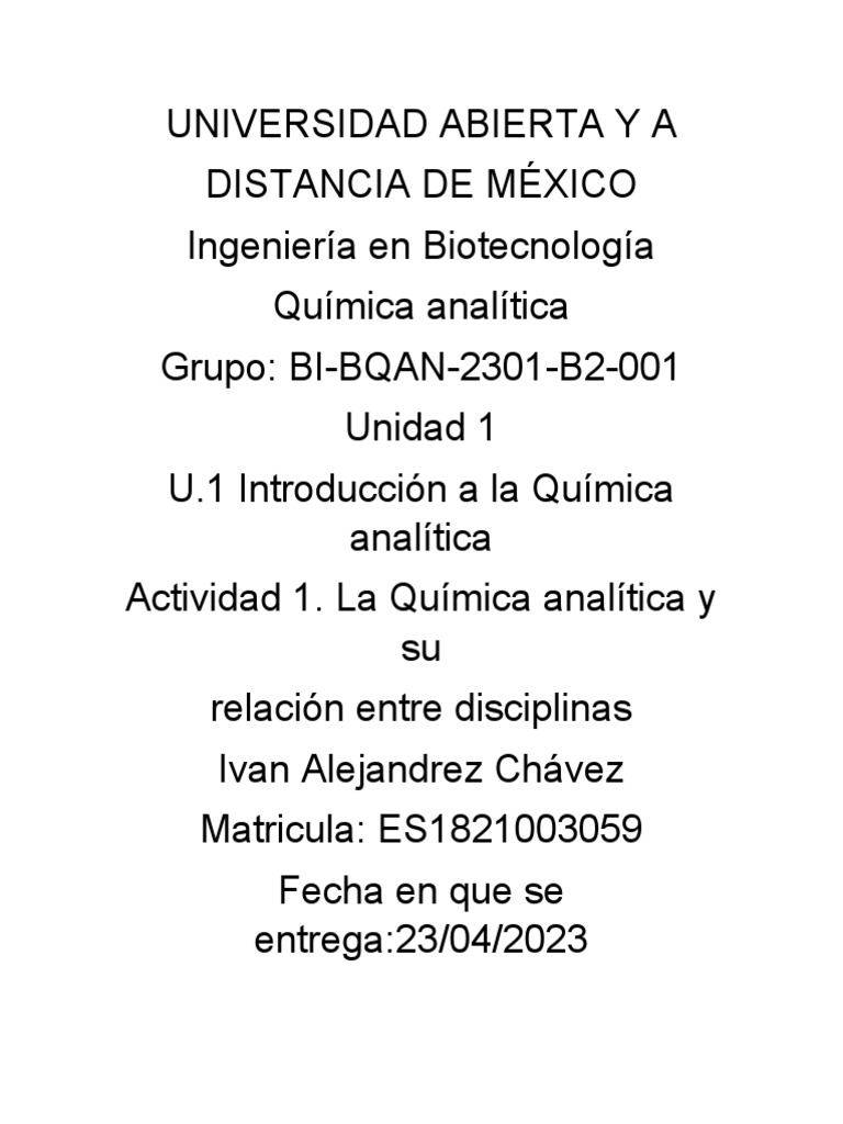 QUI - Act. 1 - Unidad1 - IVAC | PDF | Química analítica | Química