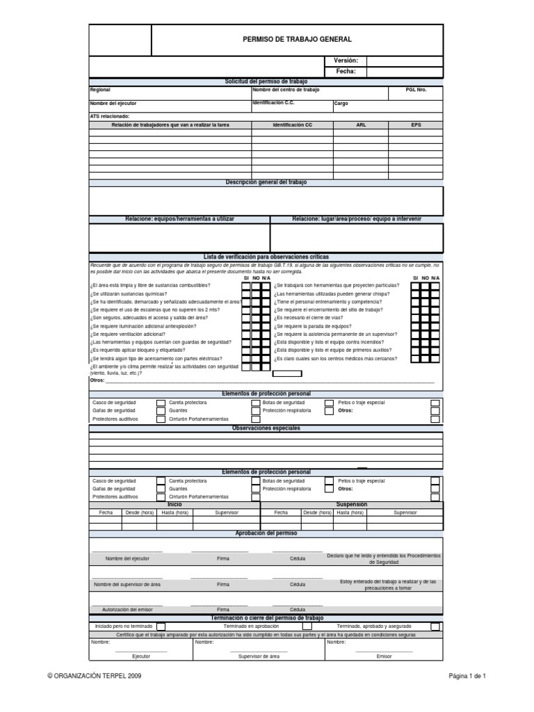Formato Permiso de Trabajo | PDF