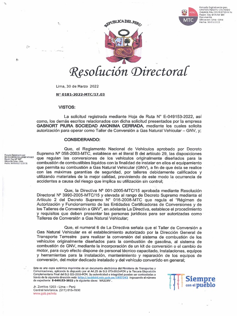 Resolucion 181 2022 MTC | PDF