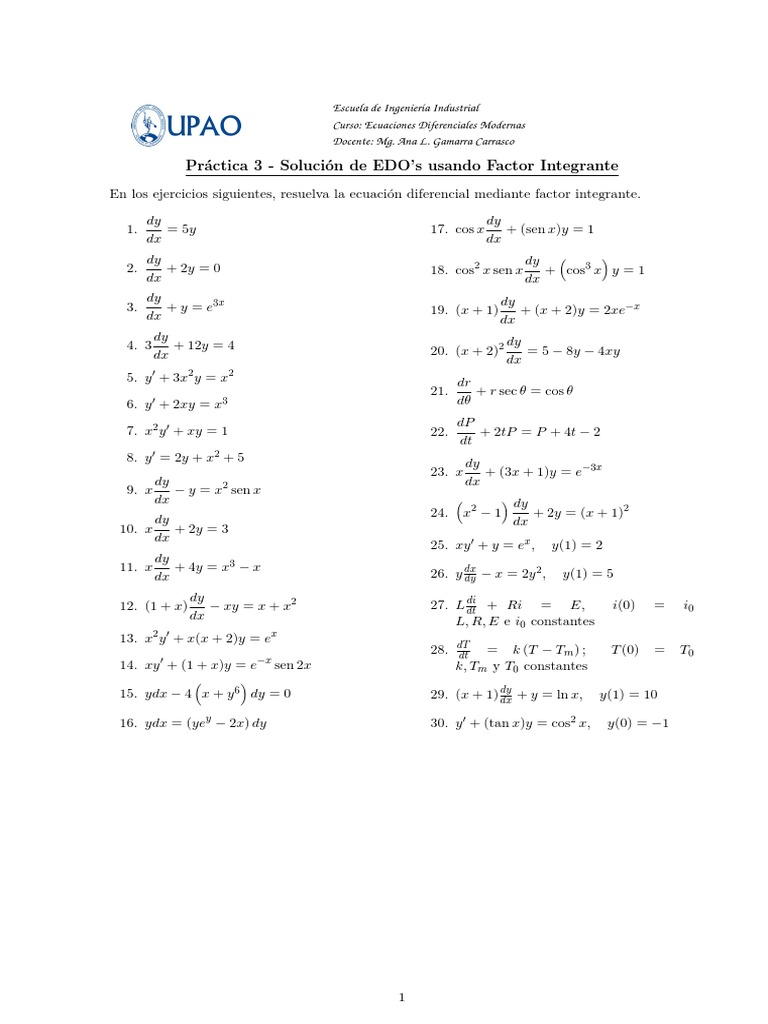 Practica 3 Factor Integrante | PDF | Métodos y materiales de enseñanza