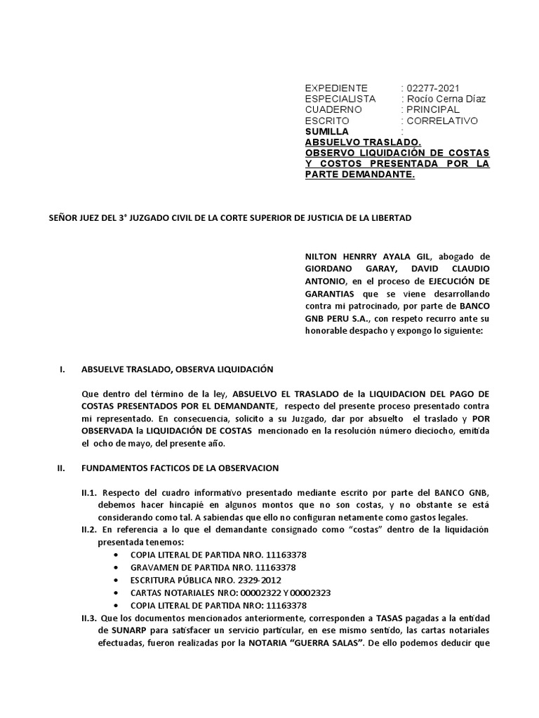 02777-2021.escrito de Observacion | PDF | Liquidación | Justicia