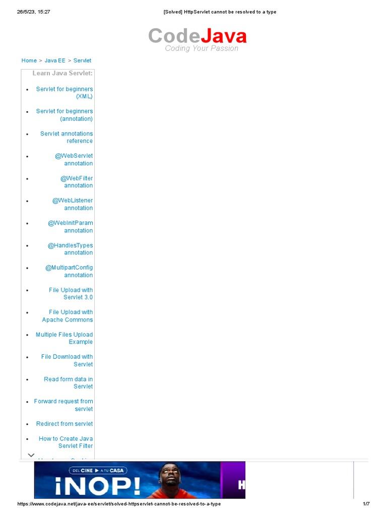 (Solved) HttpServlet Cannot Be Resolved To A Type | PDF | Java (Programming Language) | Software ...