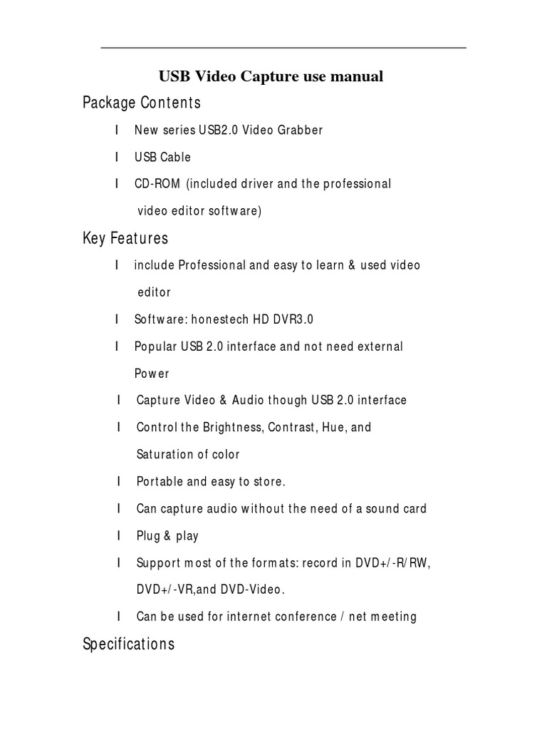 USB Video Capture User Manual Guide | PDF | Video | Usb
