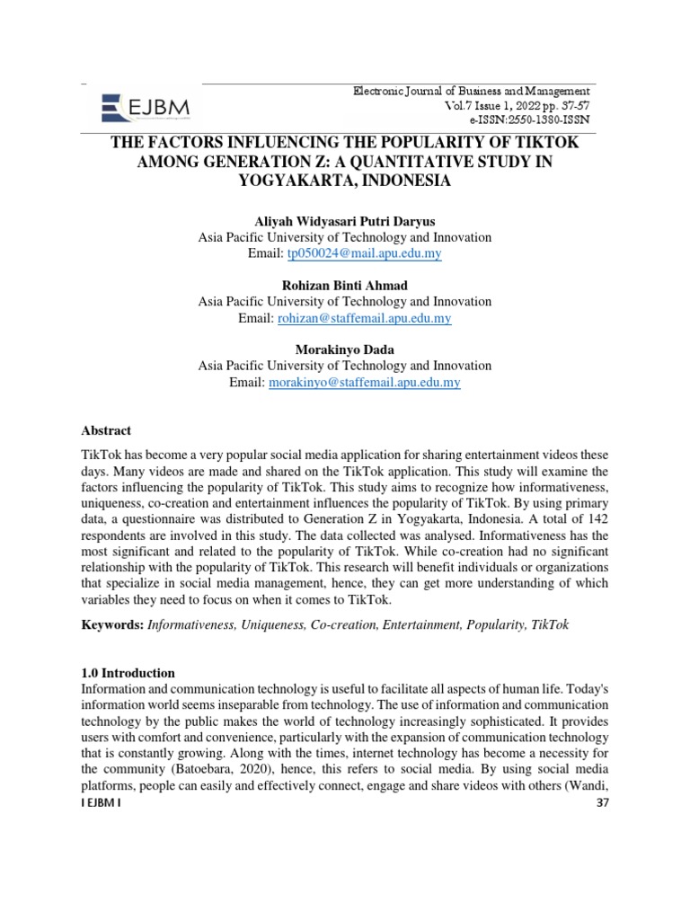 Paper 3 The Factor Influencing Popularity of Tik Tok Among Generation Z ...