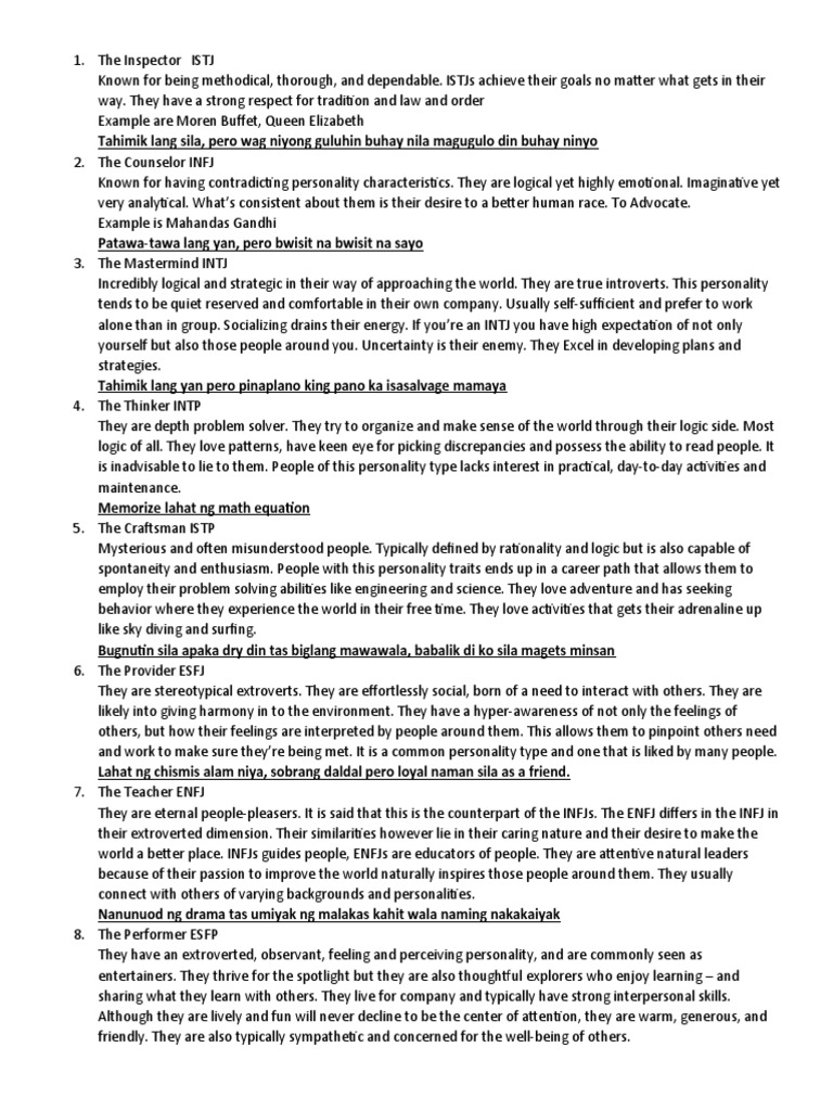 Personality Types | PDF | Logic | Psychology