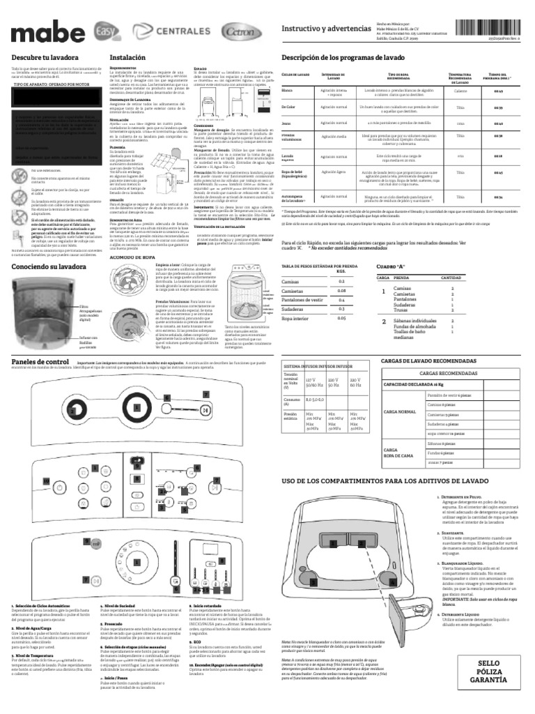 Mabe LMA46102VBAB0 | PDF | Lavadora | Agua