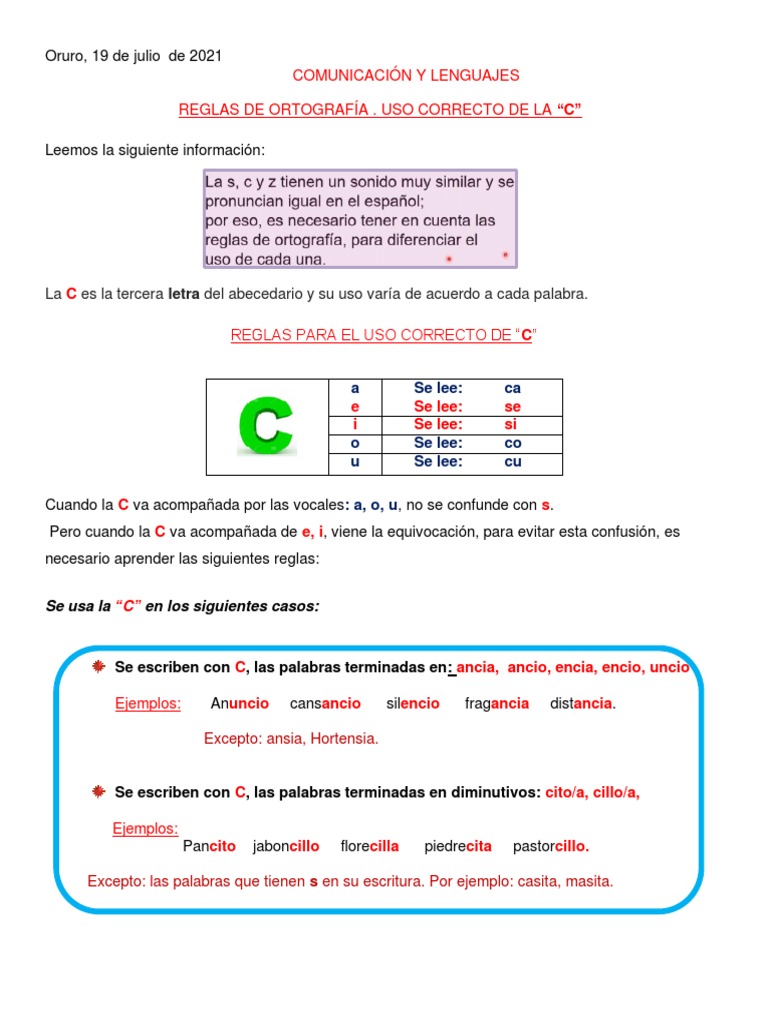 Reglas del uso de la letra C | PDF