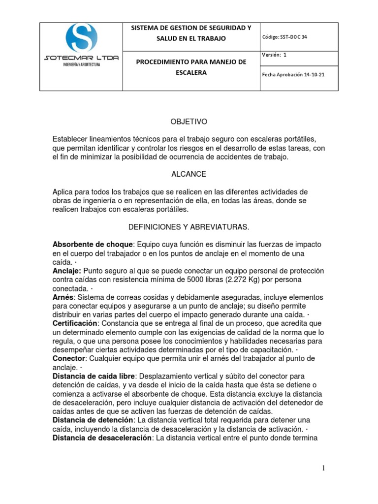 Procedimiento Manejo Seguro de Escalera | PDF | Escalera | Aluminio Procedimiento Manejo Seguro de Escalera | PDF | Escalera | Aluminio