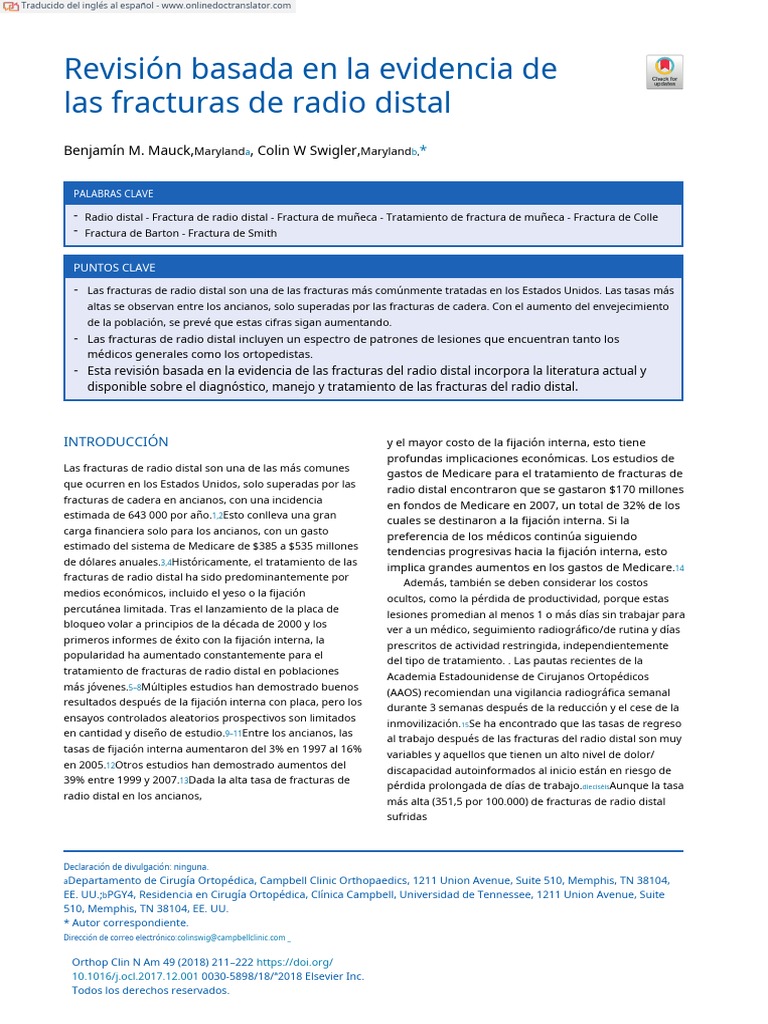 FRACTURAS RADIO DISTAL - En.es | PDF | Medicina CLINICA | Sistema ...