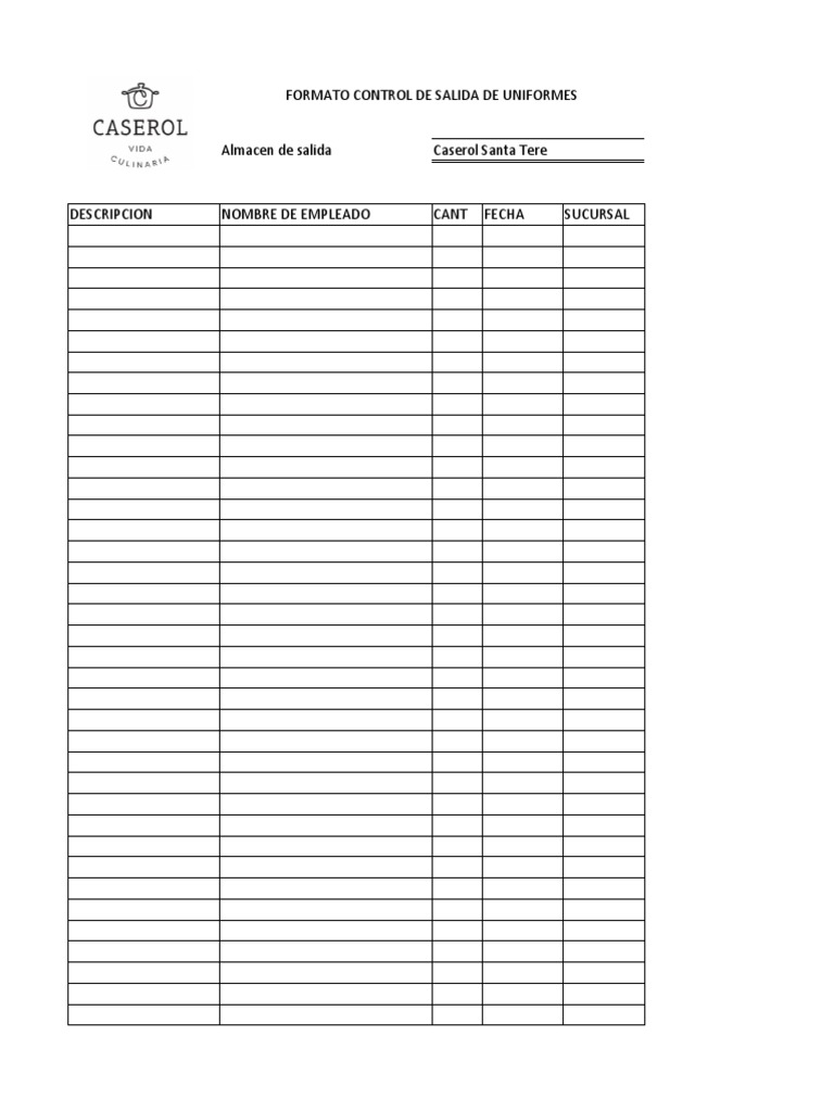 Control de Uniformes, Vale Caja Sucursales | PDF