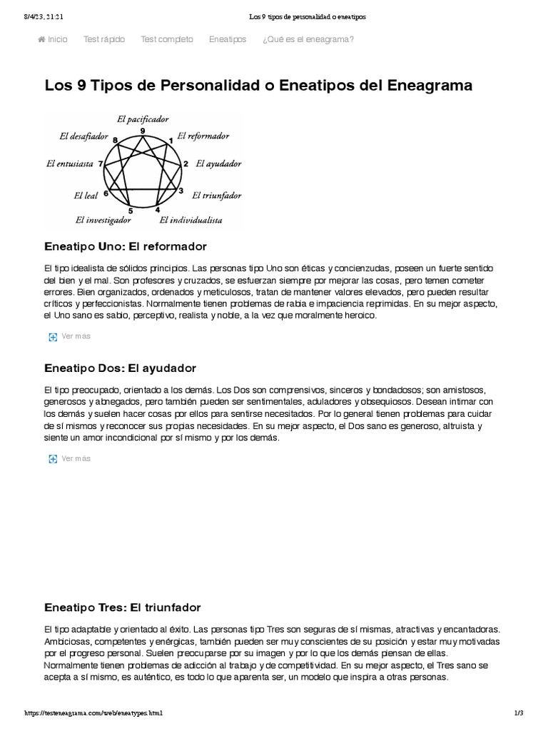 Los 9 Tipos de Personalidad o Eneatipos | PDF | Eneagrama de la ...