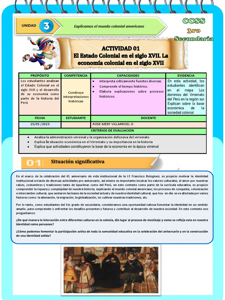 Ficha1 Ccss 3 Unidad 3 V Pdf Nueva España Perú