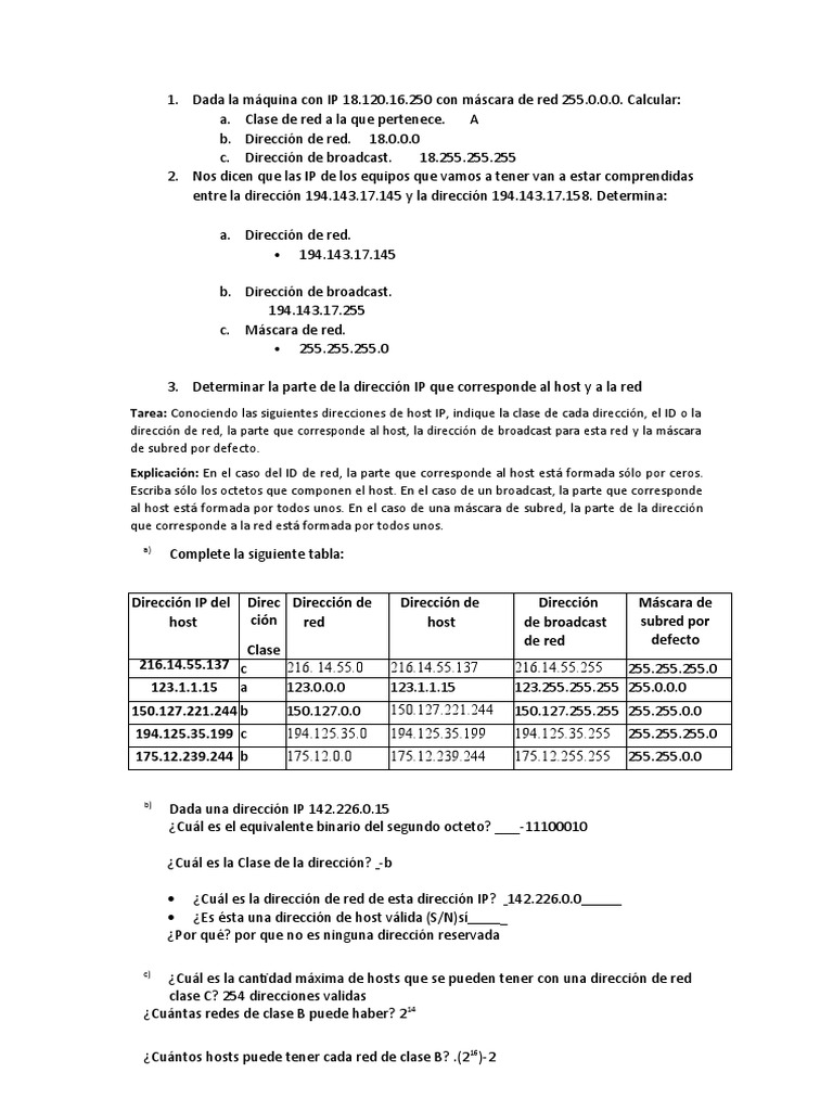 Ejercicios Direccionamiento Hechos | PDF | Dirección IP | Arquitectura de internet