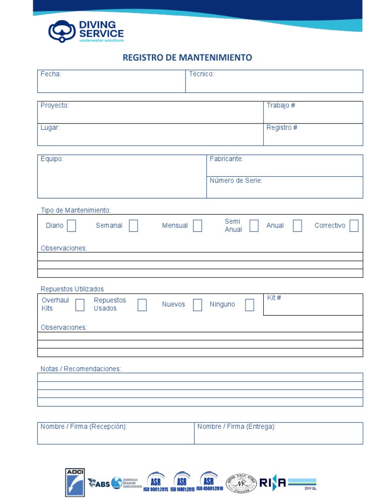 Hoja de Registro de Mantenimiento | PDF