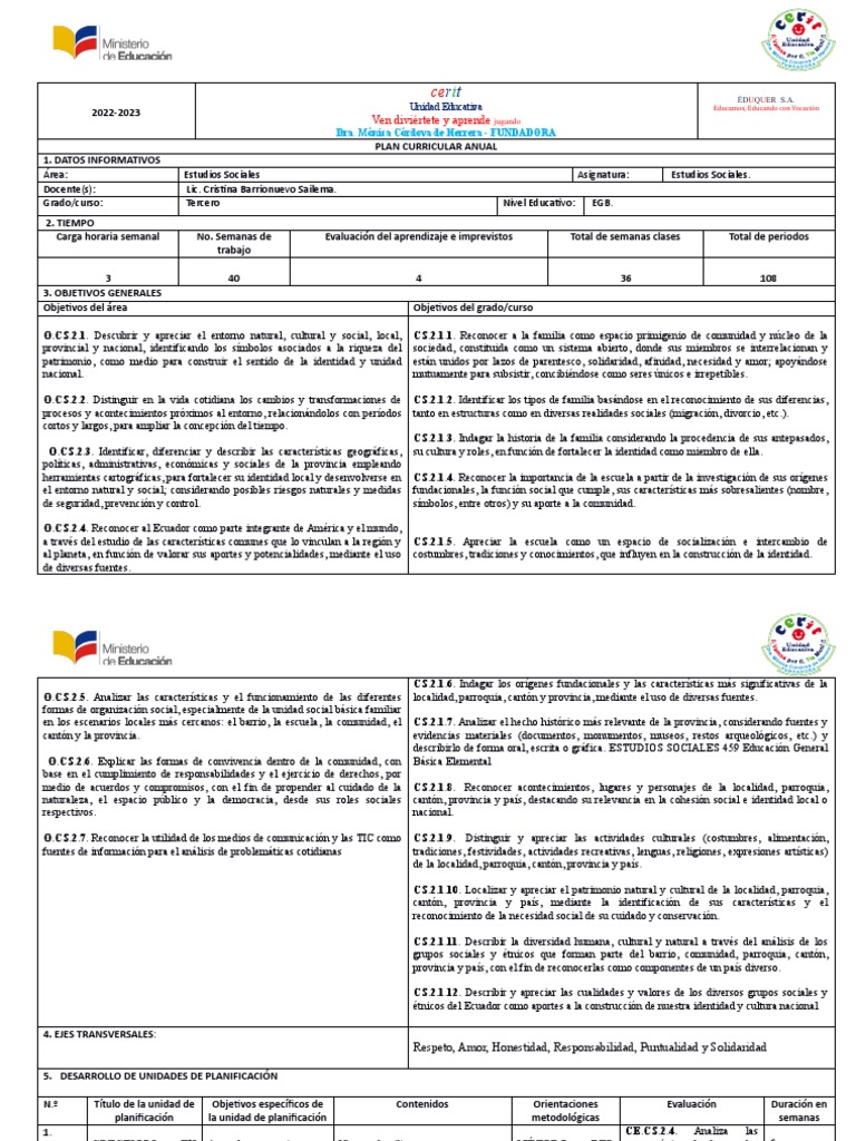 Planificación de Estudios Sociales 3er Grado | PDF | Familia ...