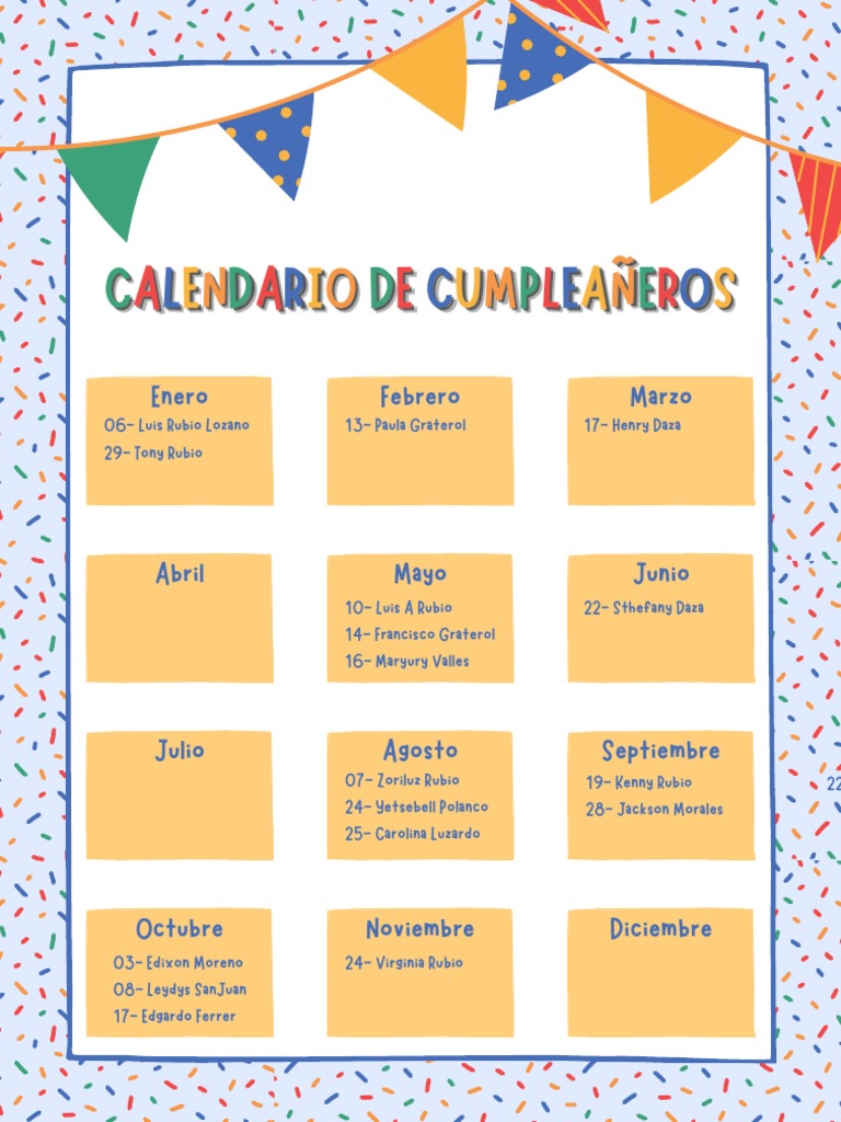 Blue and Yellow Birthday Calendar Poster | PDF