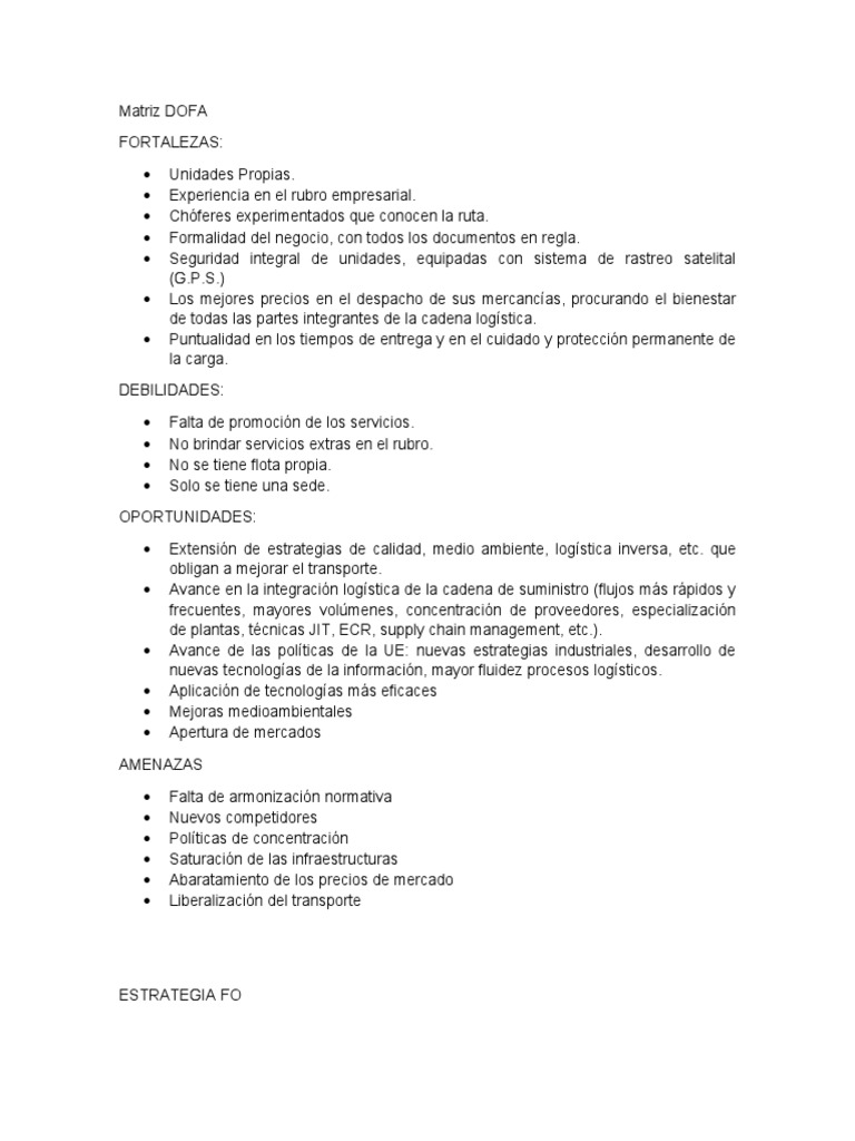 Matriz DOFA | PDF | Logística | Business