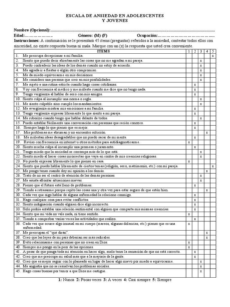 Escala de Ansiedad en Adolescentes y Jovenes | PDF | Ansiedad | Temor