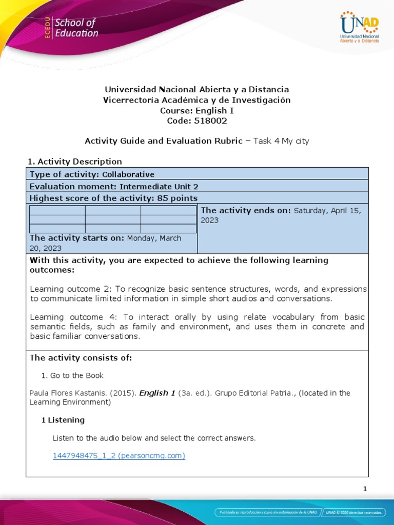 Unit 2 - Task 4 - My City | PDF | Reading Comprehension | Turnitin