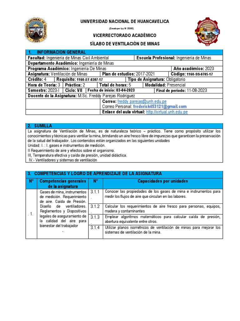 Silabo Ventilación de Minass 2023 | PDF | Evaluación | Ventilación (Arquitectura)