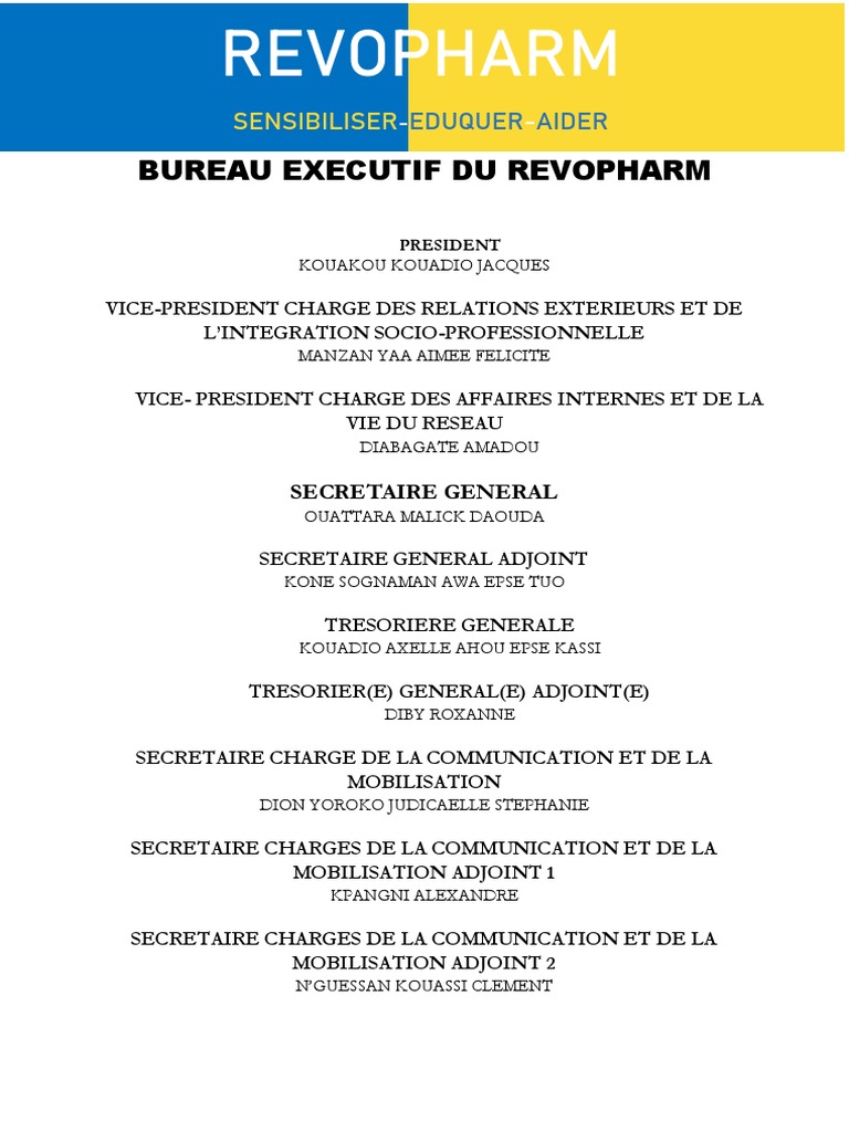 Bureau Executif Revopharm | PDF