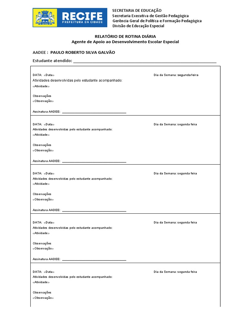 Ficha de Rotina AADEE | PDF