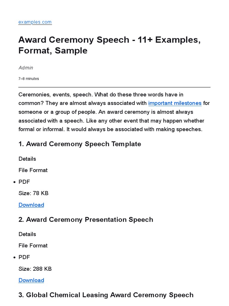 Award Ceremony Speech Examples & Tips | PDF | File Format | Communication