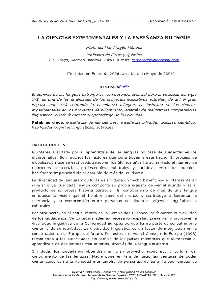 Enseñanza Bilingüe en Ciencias Experimentales | PDF | Segundo lenguaje ...