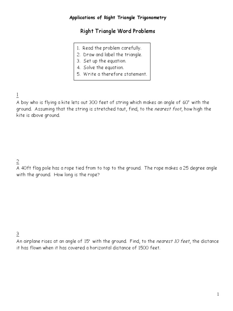 Right Triangle Trigonometry Problems | PDF