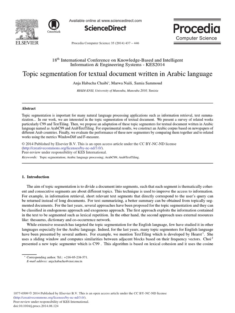 Topic Segmentation For Textual Document Written in Arabic Language | PDF | Image Segmentation ...