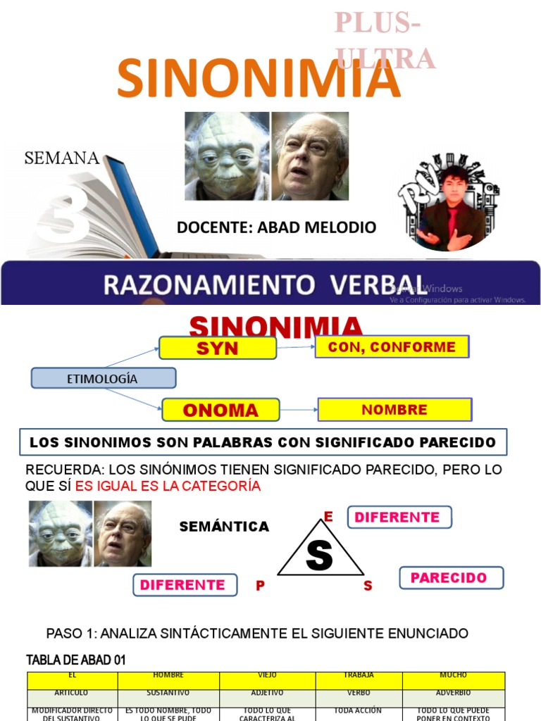 Sinonimos PPT (Autoguardado) | PDF | Sintaxis | Relaciones sintácticas