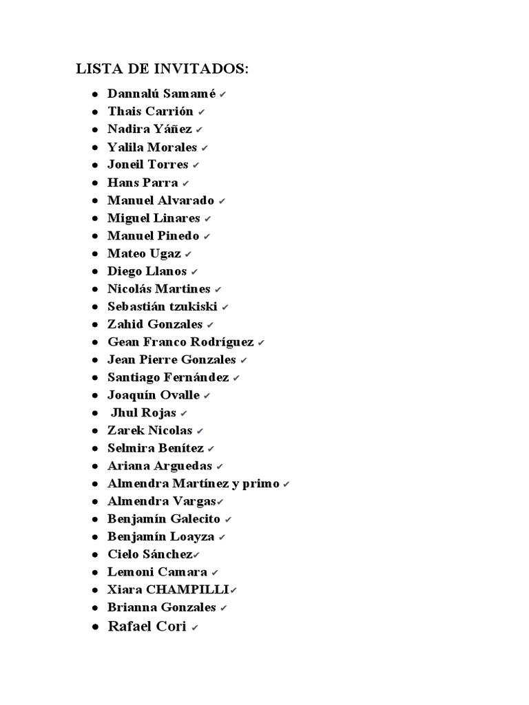 Lista de Invitados para Mis XV | PDF