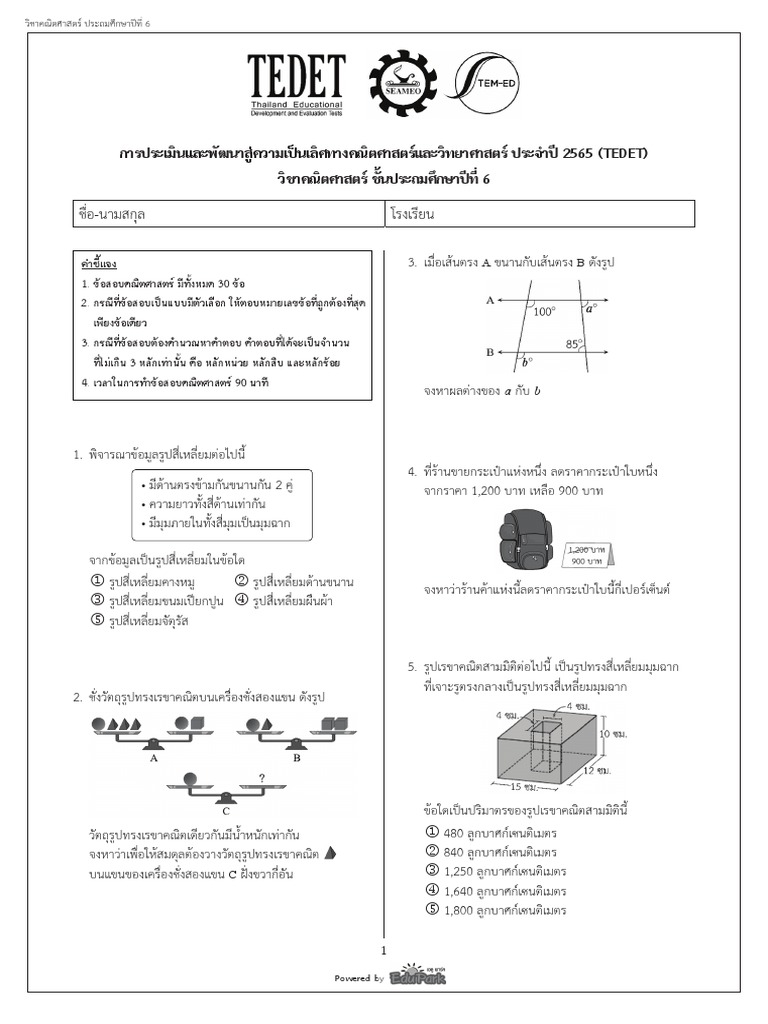 TEDET65 Math G6 | PDF