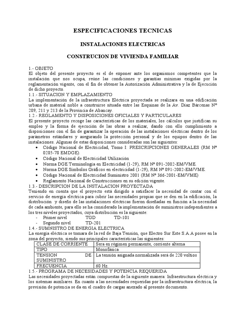Especificaciones Tecnicas Instalaciones Electricas | Descargar gratis PDF | Ingenieria Eléctrica ...