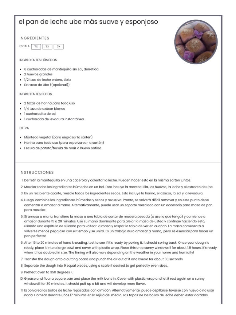 El Pan de Leche Ube Más Suave y Esponjoso - Jazmín y Té | PDF | Panes | Preparación de comida y ...
