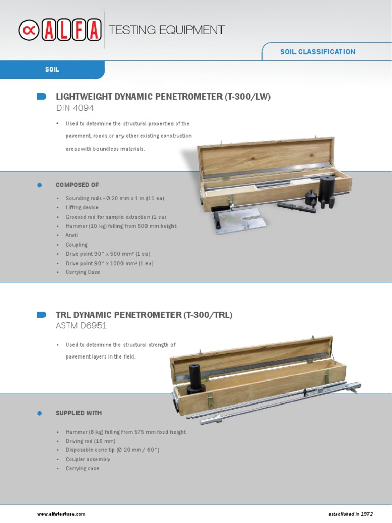 Testing Equipment: Lightweight Dynamic Penetrometer (T-300/Lw) DIN 4094 ...