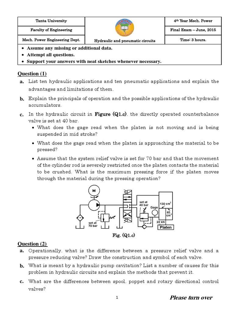 Hydraulic and Pneumatic Systems Exam Guide | PDF | Pump | Engines