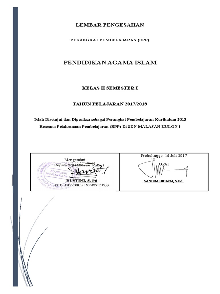 Lembar Pengesahan-Rpp | PDF