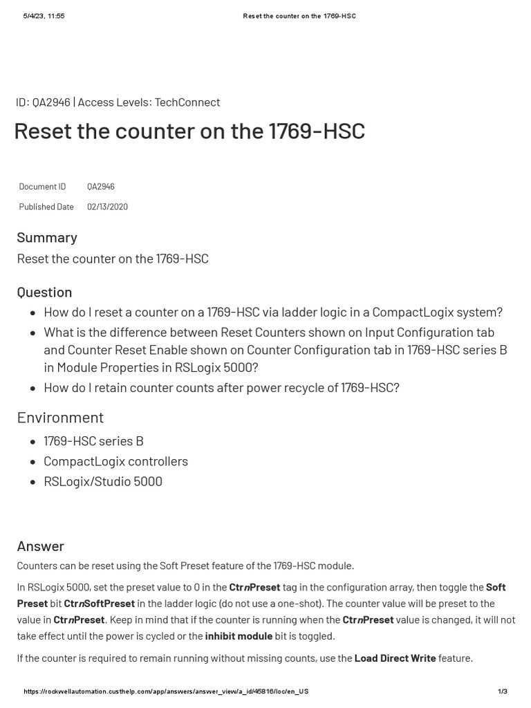 Reset The Counter On The 1769-HSC | PDF | Information | Computer Science