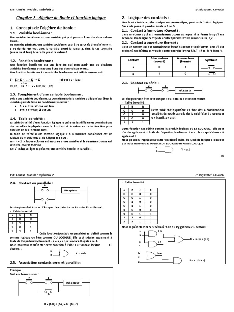 02 - Chapitre 2. Algèbre de Boole Et Fonction Logique | PDF | Algèbre ... 02 - Chapitre 2. Algèbre de Boole Et Fonction Logique | PDF | Algèbre ...