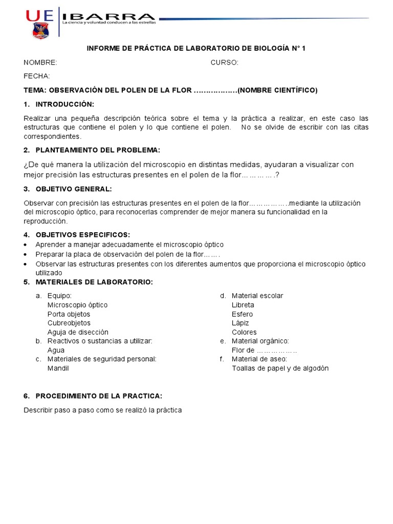 Formato Informe Lab Biologia | PDF | Microscopio | Laboratorios