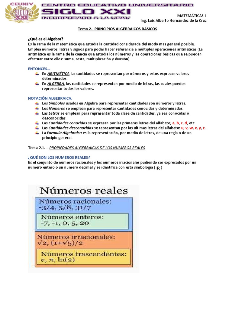 Principios Algebraicos Basicos | PDF | Números | Álgebra
