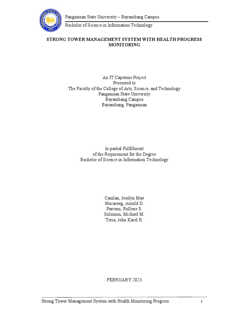Strong Tower Management System With Health Progress Monitoring | PDF ...