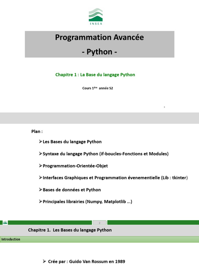 01 - Semma - INSEA (La Base Du Langage Python) | PDF | Python (Langage de programmation) | Booléen