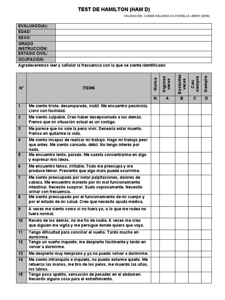 Test de Hamilton 21 | PDF