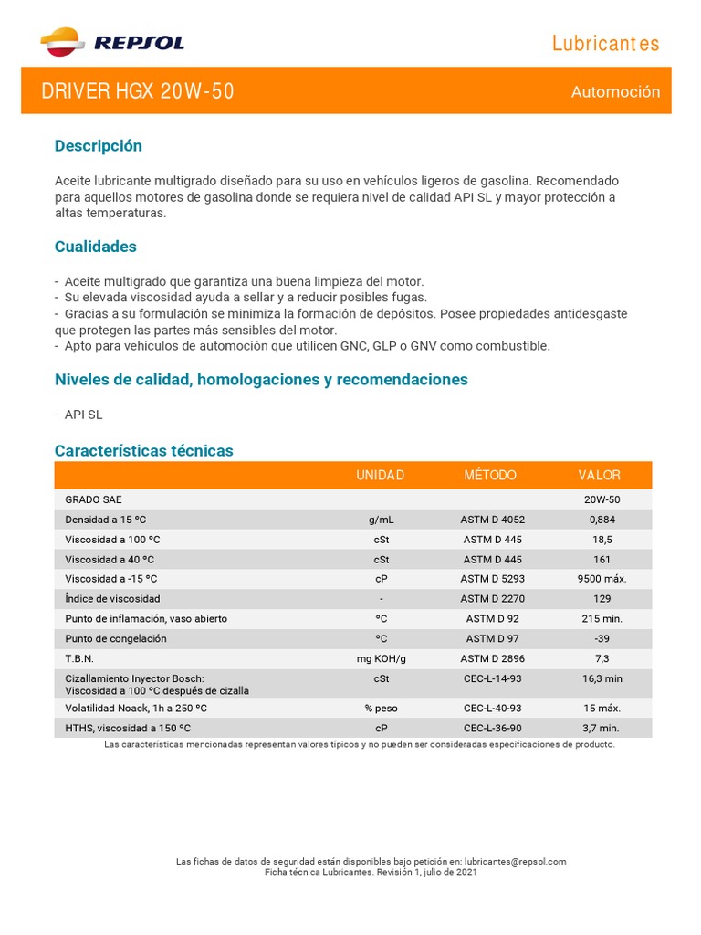 Driver HGX 20w 50 | PDF | Lubricante | Materiales