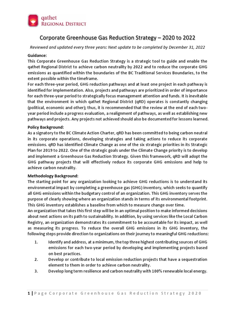 Greenhouse Gas Reduction Strategy 2020 2022 Pdf Greenhouse Gas